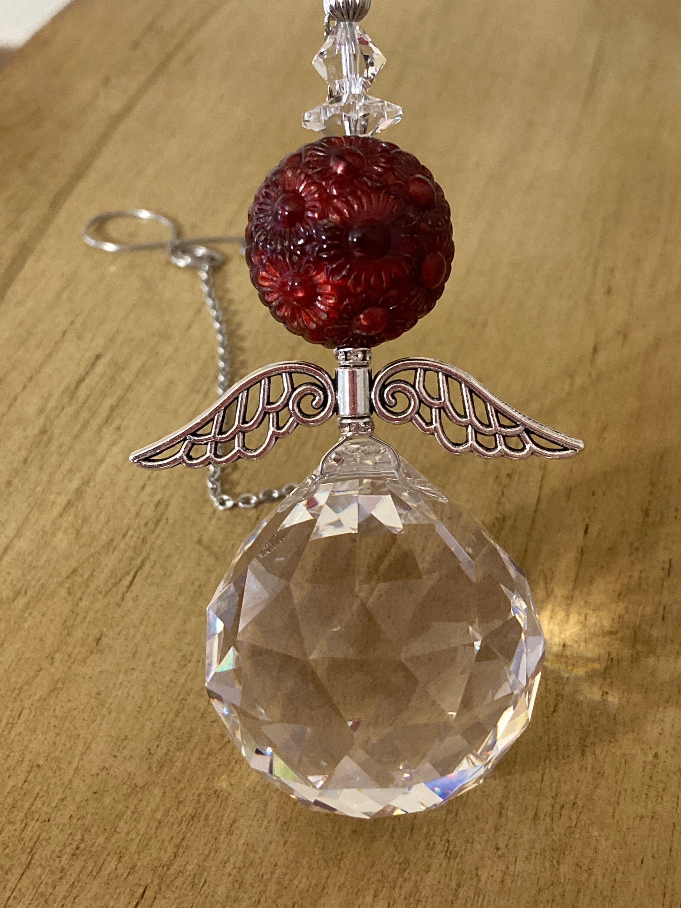 Red Christmas Angel Large Teardrop Crystal Glass Angel Pendant | Etsy