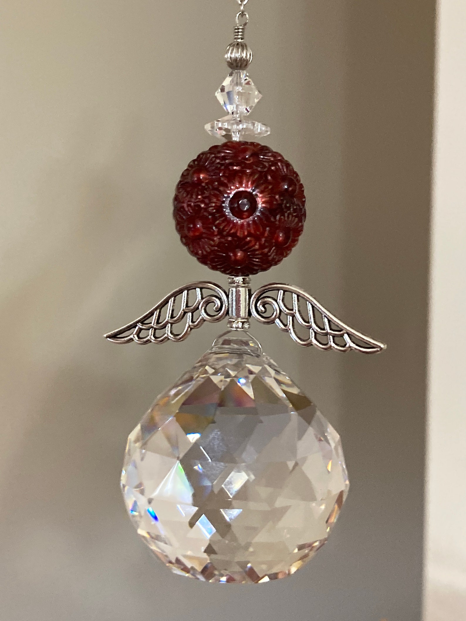 Red Christmas Angel Large Teardrop Crystal Glass Angel Pendant - Etsy