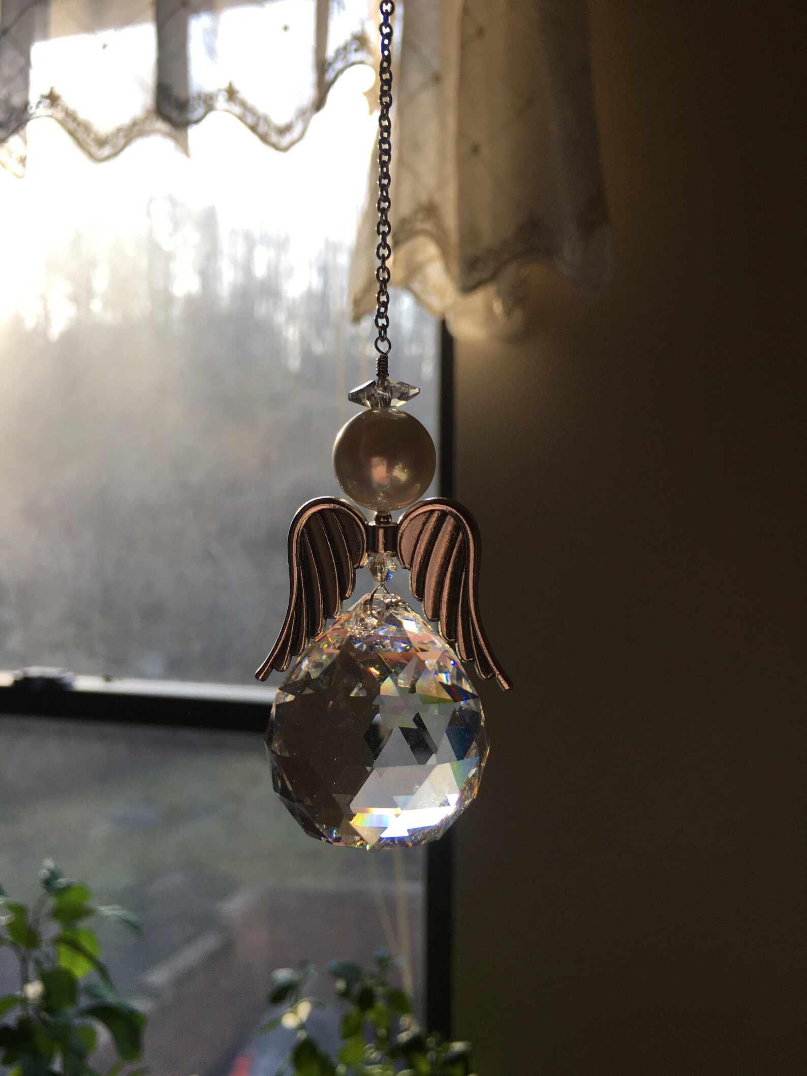 White Pearl Crystal Glass Angel Prism Angel Sun Catcher | Etsy