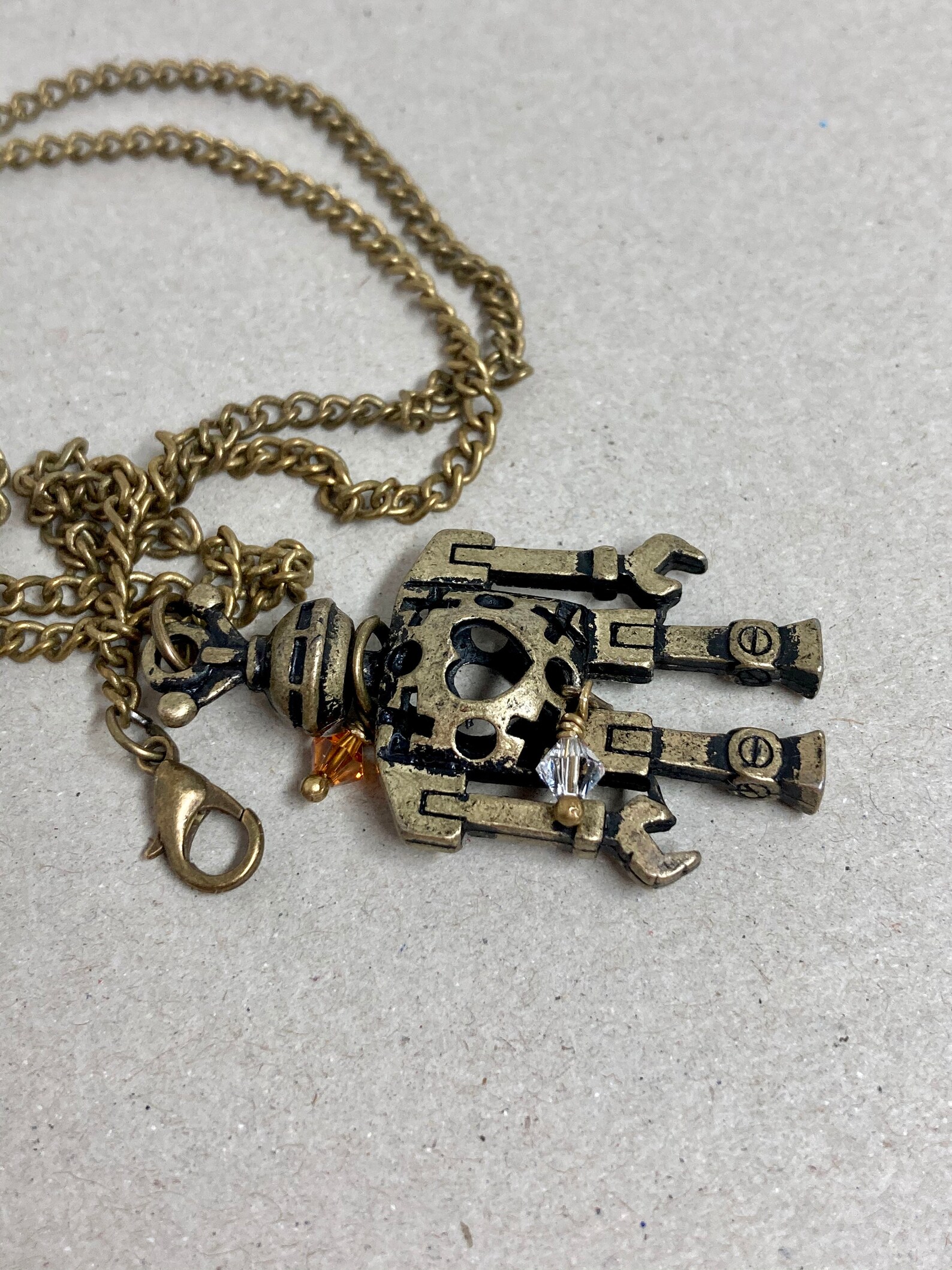 Industrial Rustic Robot Pendant Necklace Double Sided Fun | Etsy