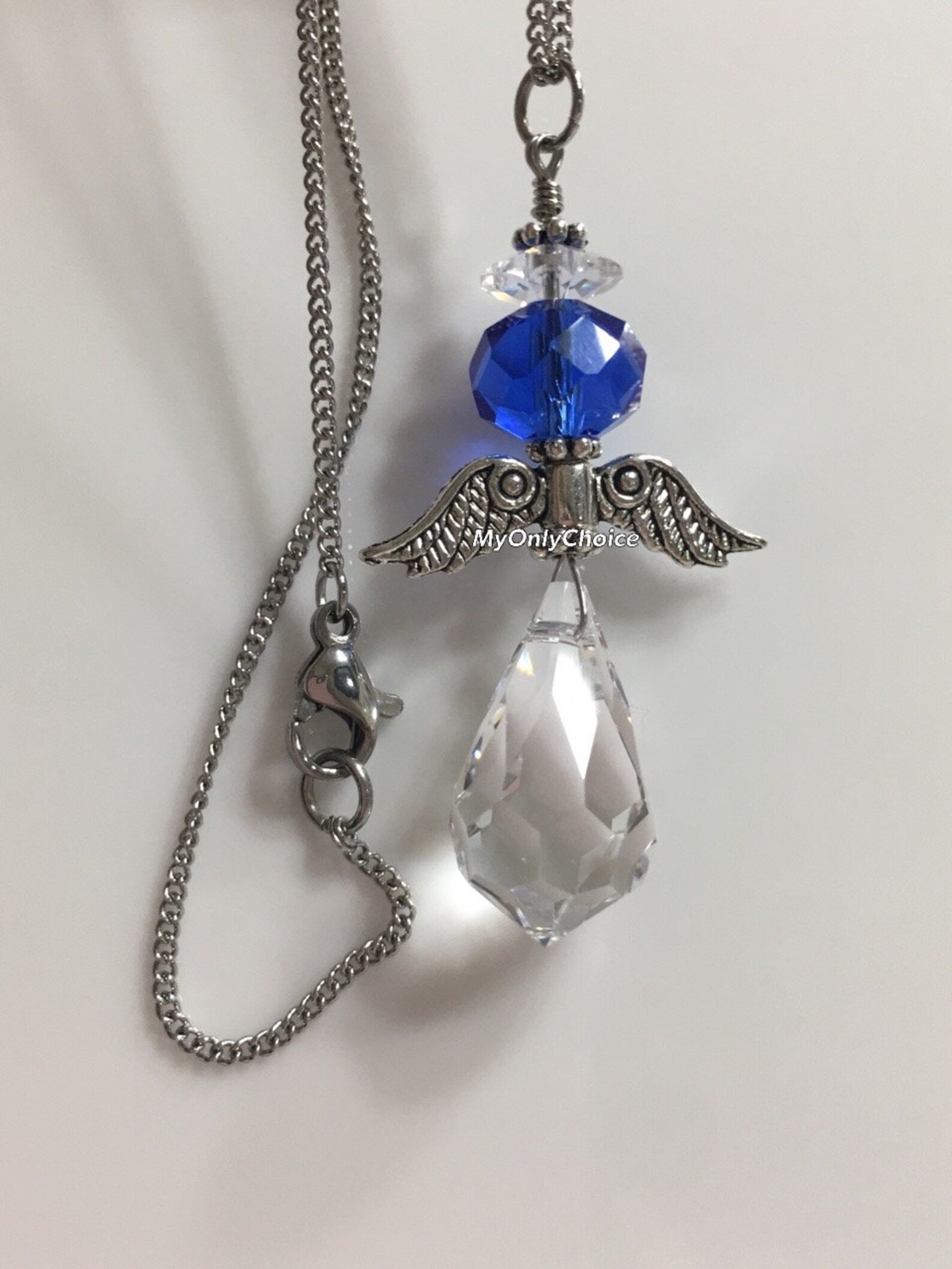 Guardian Angel Teardrop Crystal Pendant Chain Necklace - Etsy