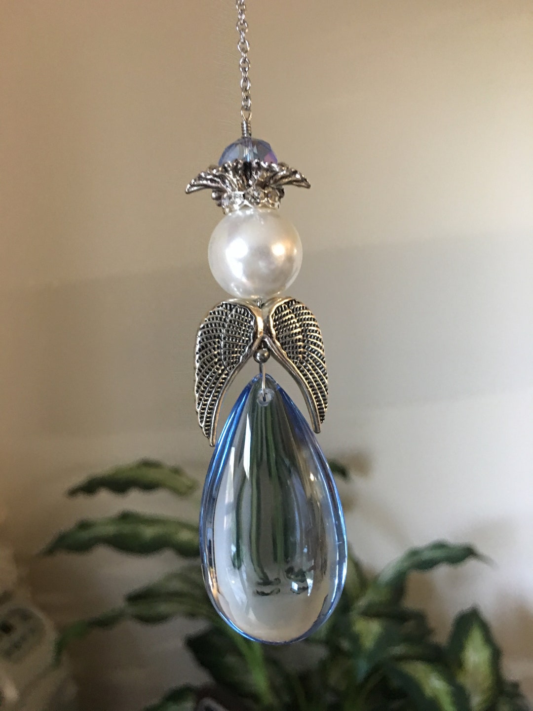 Light Blue Teardrop Glass Angel Window Ornament, Blue Guardian Angel ...