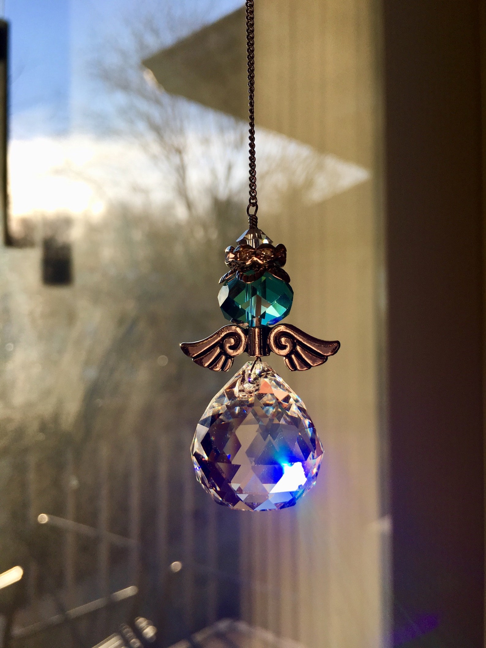 Angel Sun Catcher Blue Angel Angel Prism Birthday Stone | Etsy
