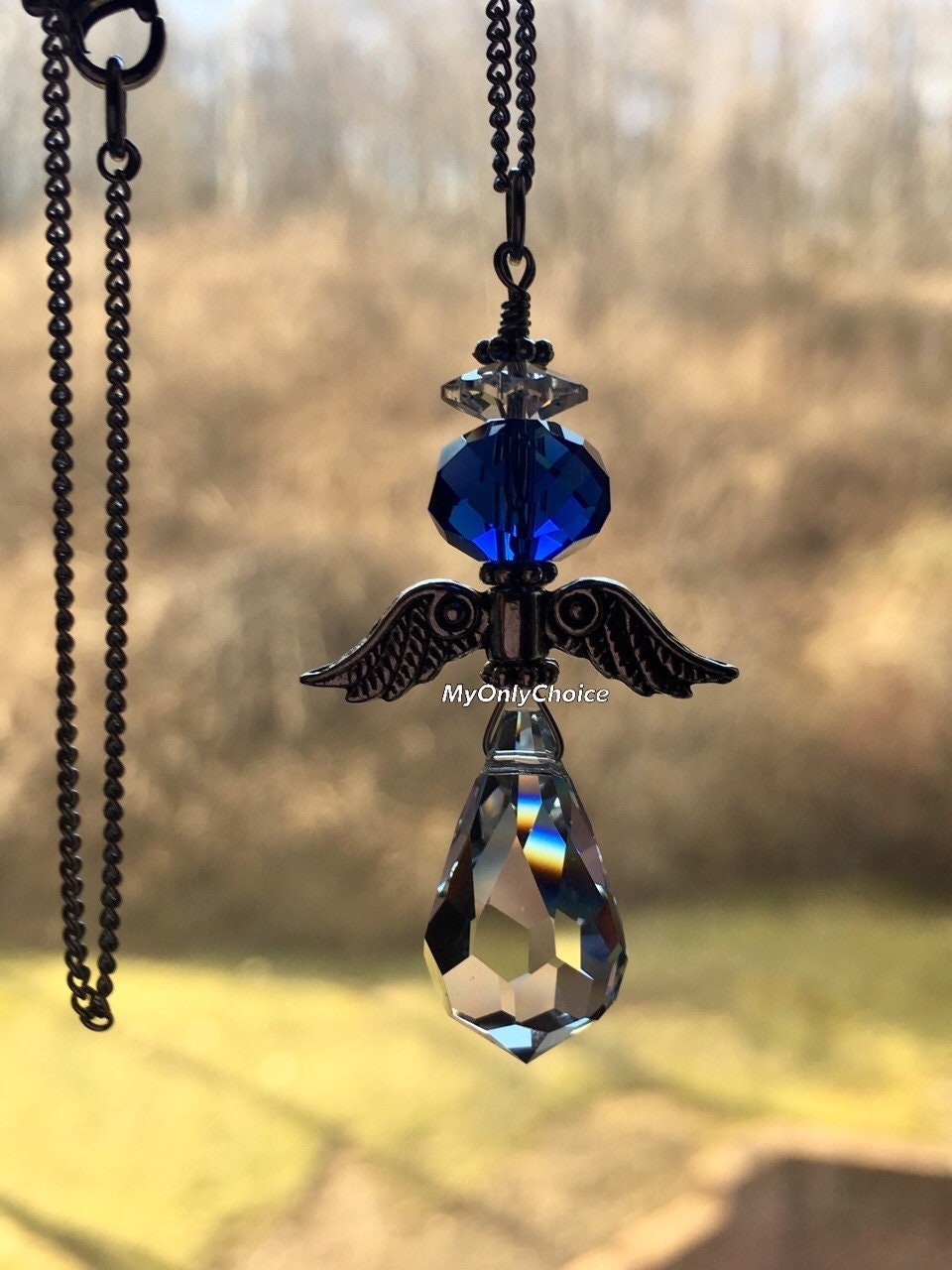 Guardian Angel Teardrop Crystal Pendant Chain Necklace - Etsy