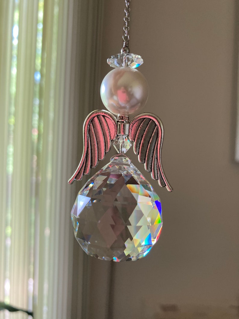 White pearl crystal glass angel prism Angel sun catcher | Etsy
