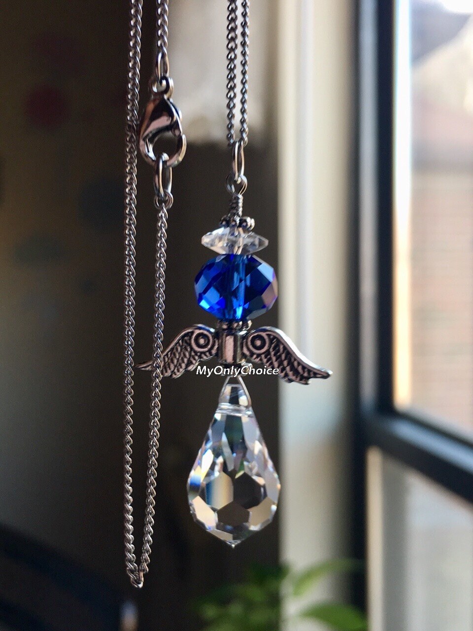 Guardian Angel Teardrop Crystal Pendant Chain Necklace - Etsy