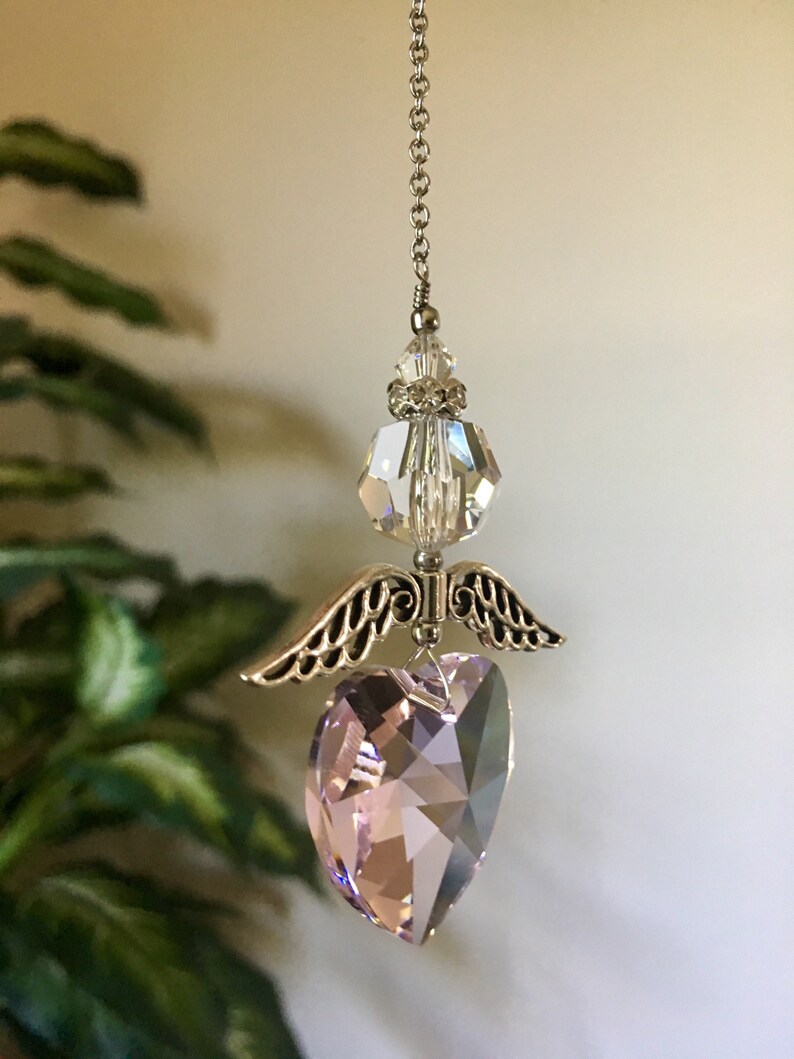 Love Angel Light Pink Crystal Glass Prism Angel Suncatcher Silver Angel ...