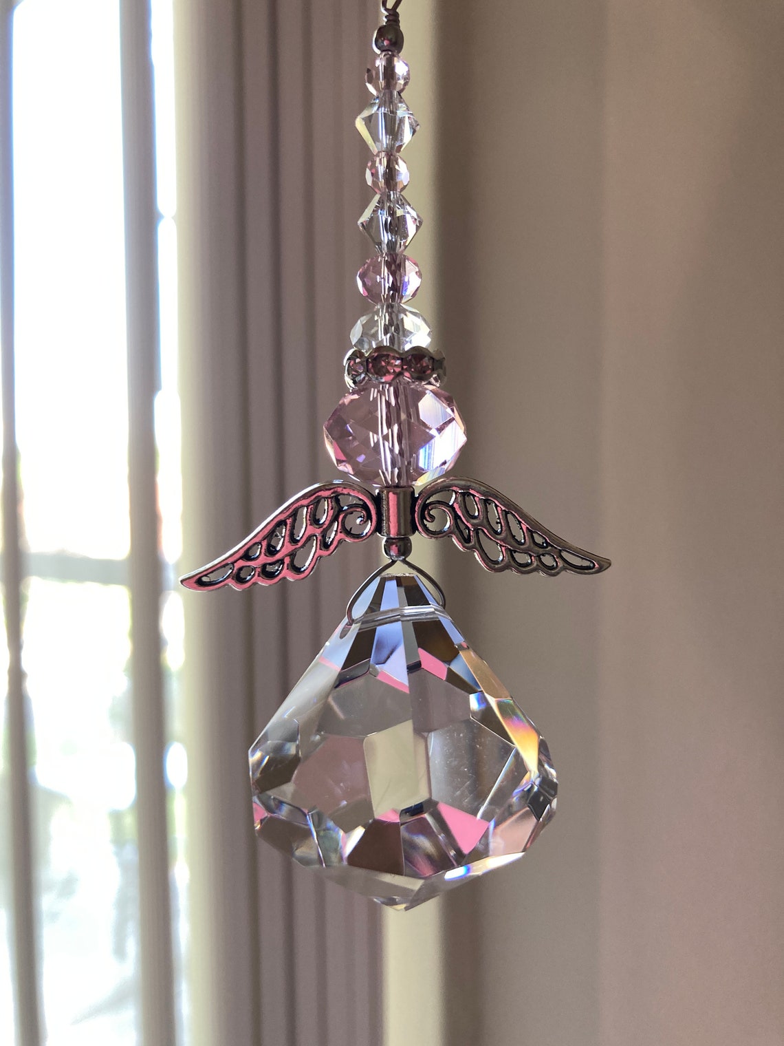 Pink Angel Prism, Pink Angel Sun Catcher, Pink Angel Ornament, Gift for ...