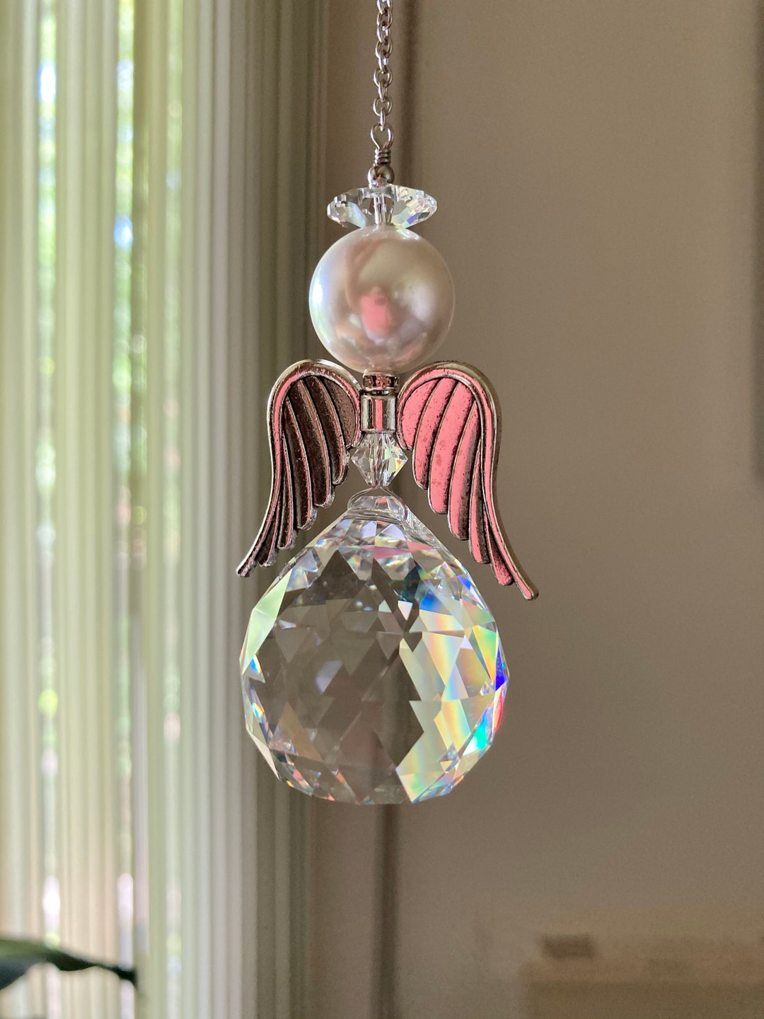 White Pearl Crystal Glass Angel Prism Angel Sun Catcher - Etsy