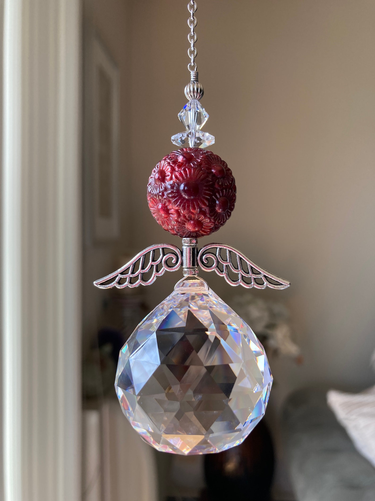 Red Christmas Angel Large Teardrop Crystal Glass Angel Pendant - Etsy