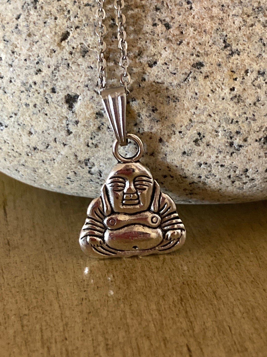 Buddha Pendant Silver Chain Necklace Praying Buddha - Etsy