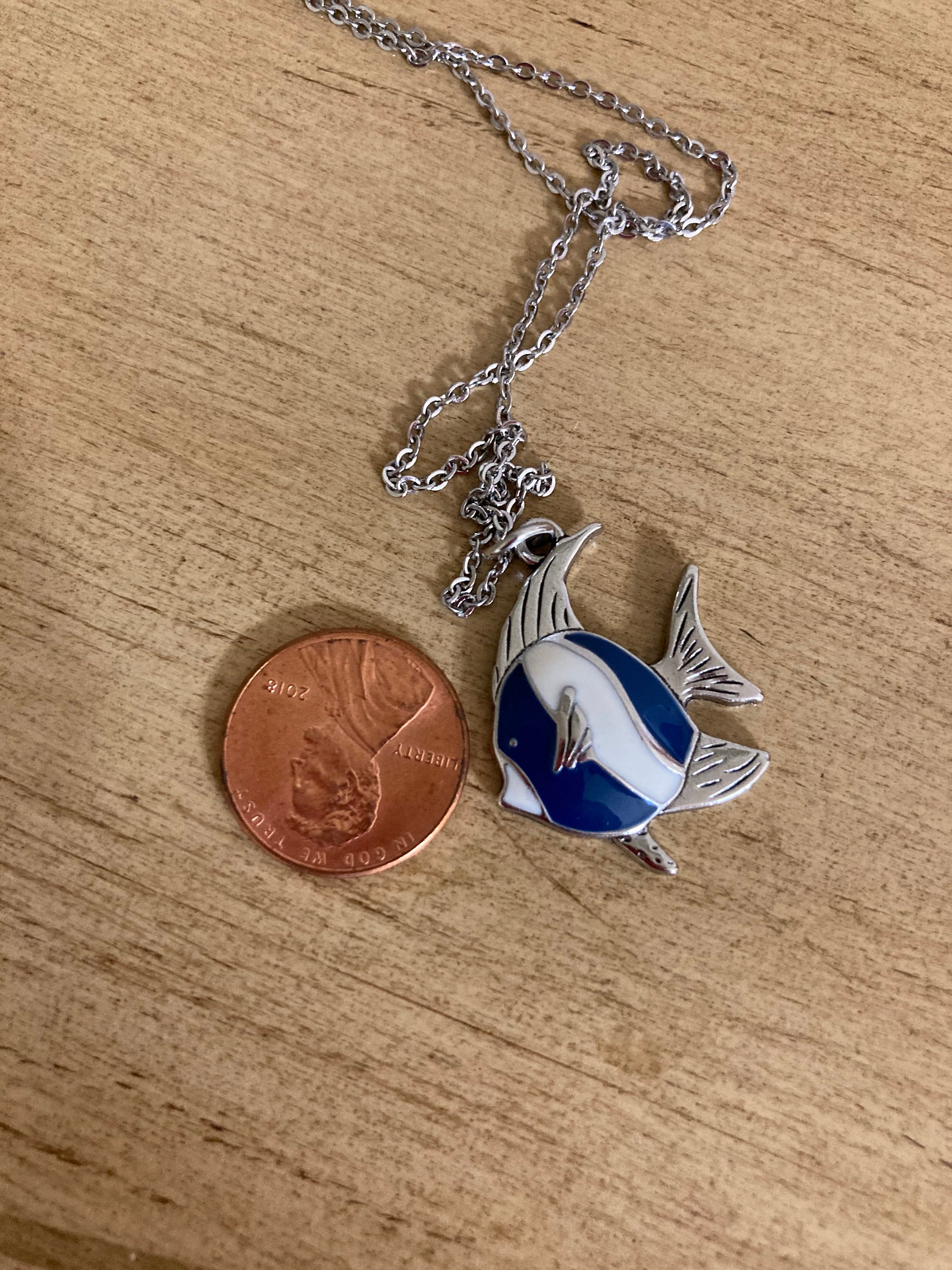 Blue Enamel Tropical Angel Fish Pendant Silver Stainless Steel Dainty ...