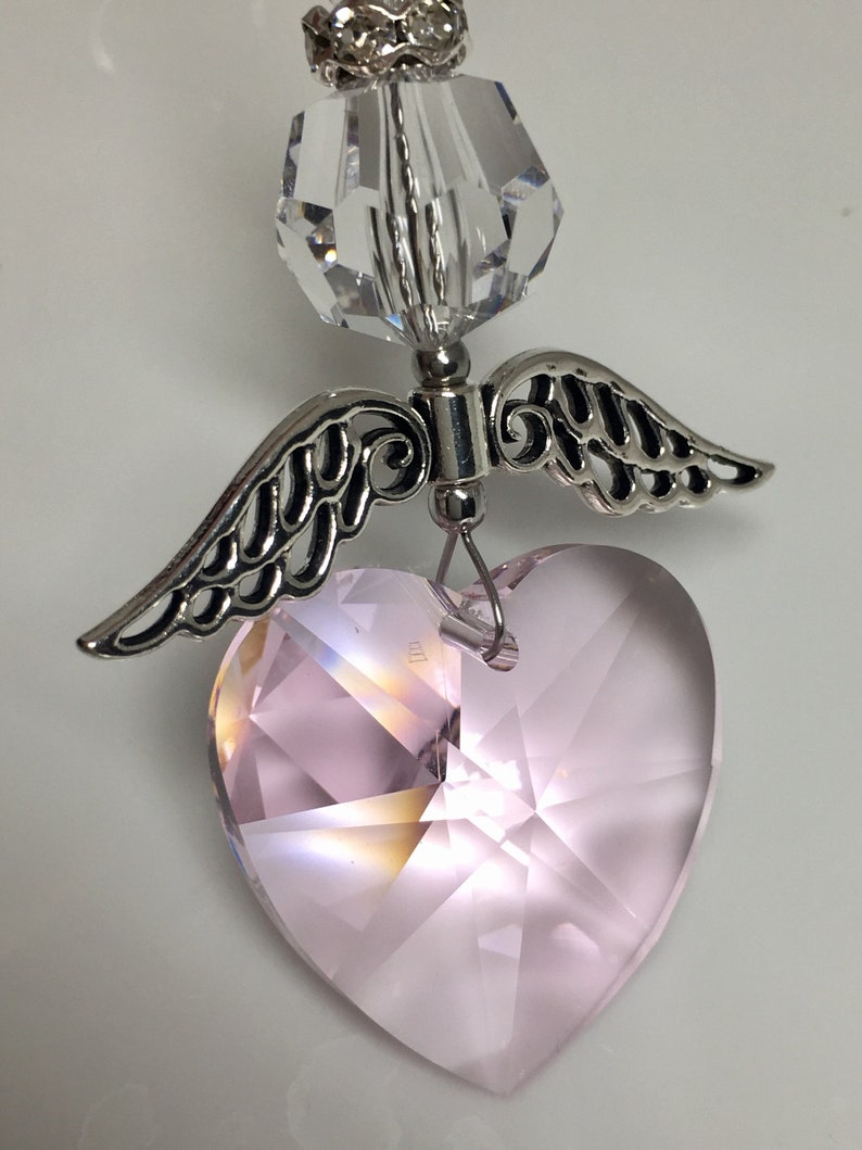 Love Angel Light Pink Crystal Glass Prism Angel Suncatcher Silver Angel ...