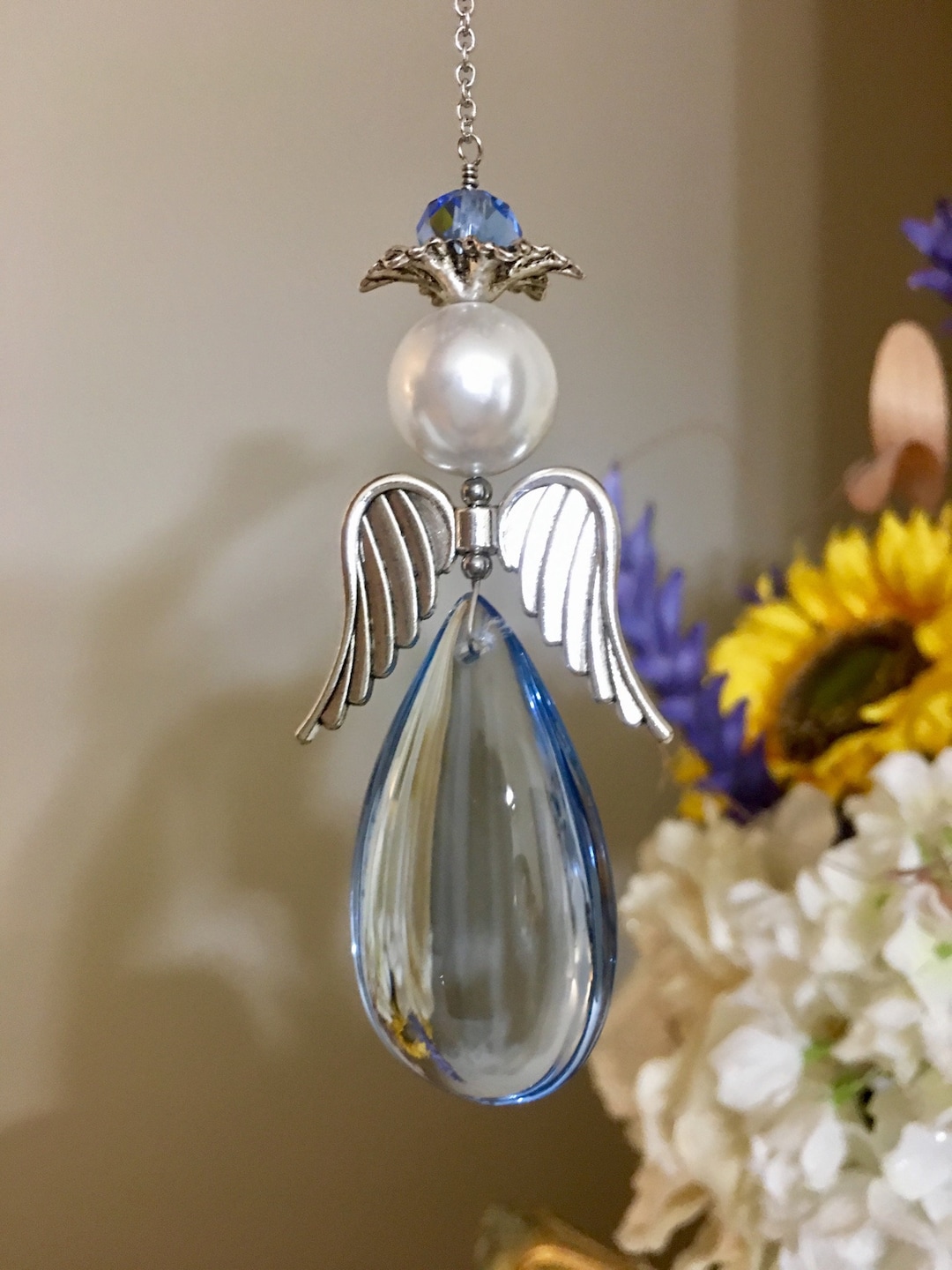 Blue Teardrop Glass Pendant Blue Angel, Christmas Ornaments, Windows ...