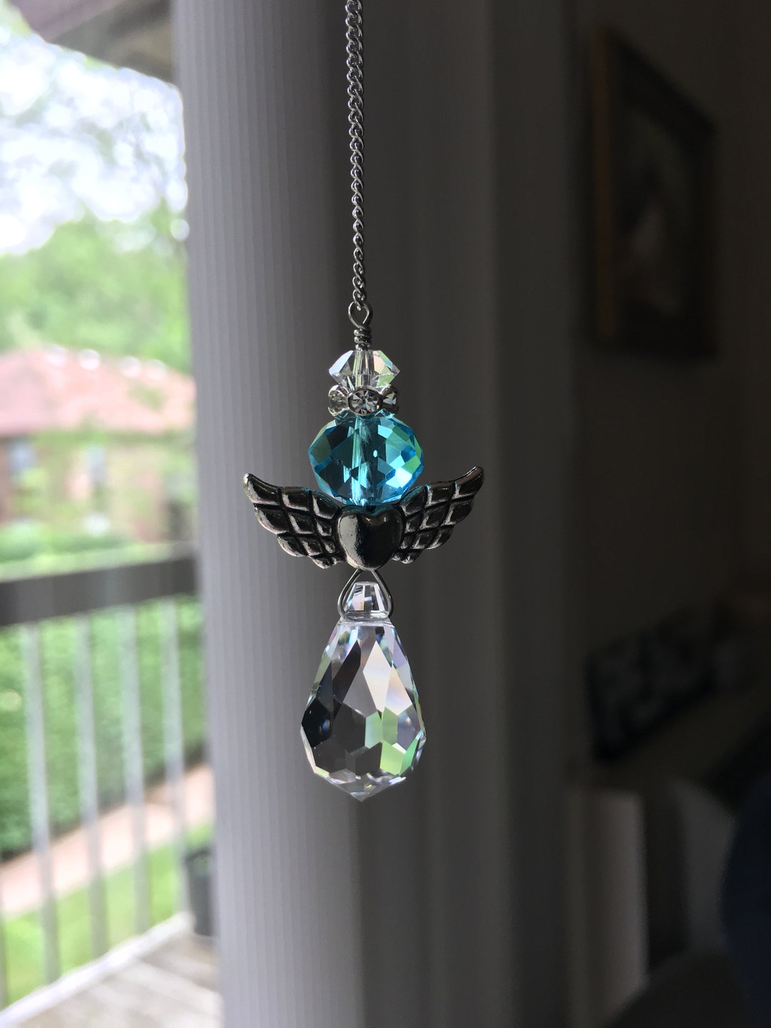 Car Rear Mirror View Crystal Small Teardrop Angel Small Car Charm - Etsy