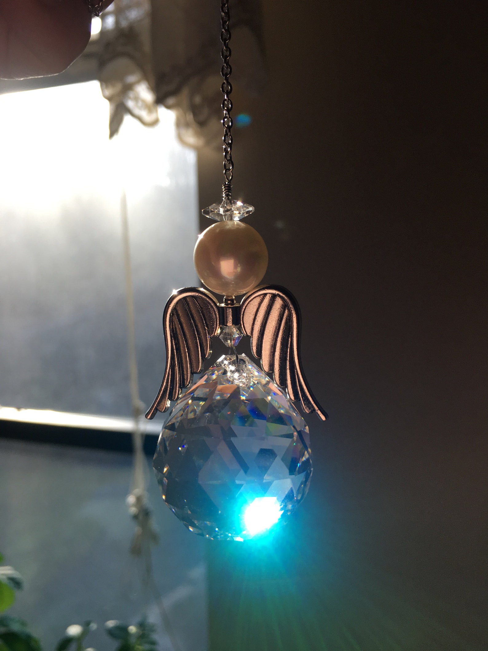 White Pearl Crystal Glass Angel Prism Angel Sun Catcher | Etsy