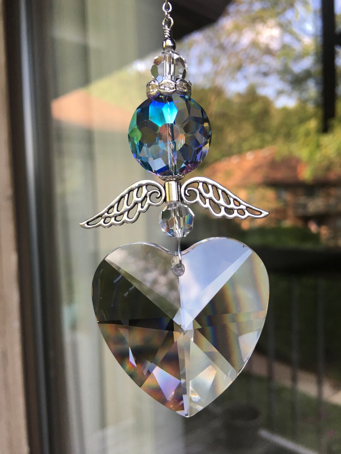 Blue Angel Memorial Ornament With Heart Sun Catcher Prism | Etsy