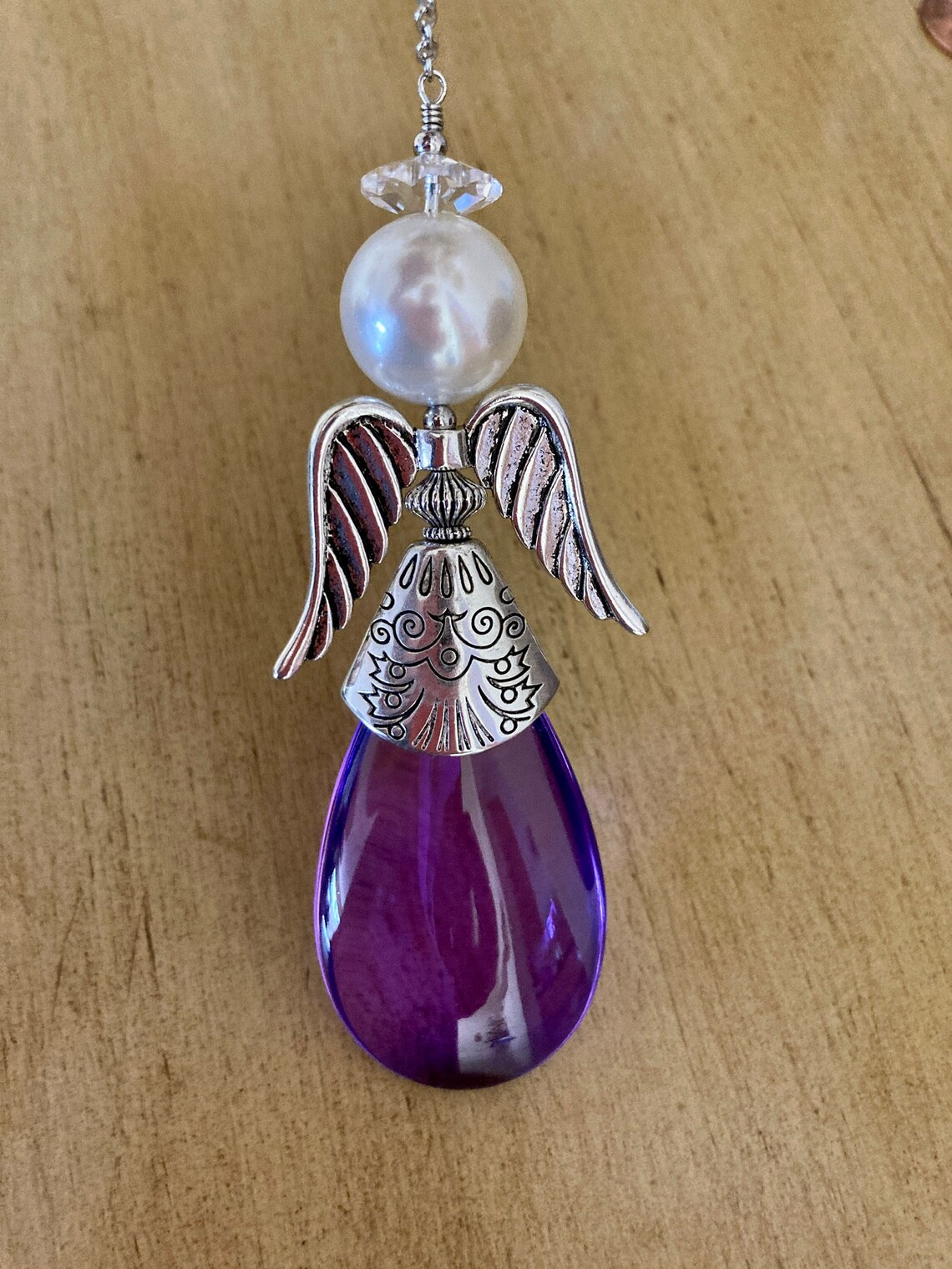 Light Purple Smooth Glass Angel Ornament Winged Silver Angel - Etsy