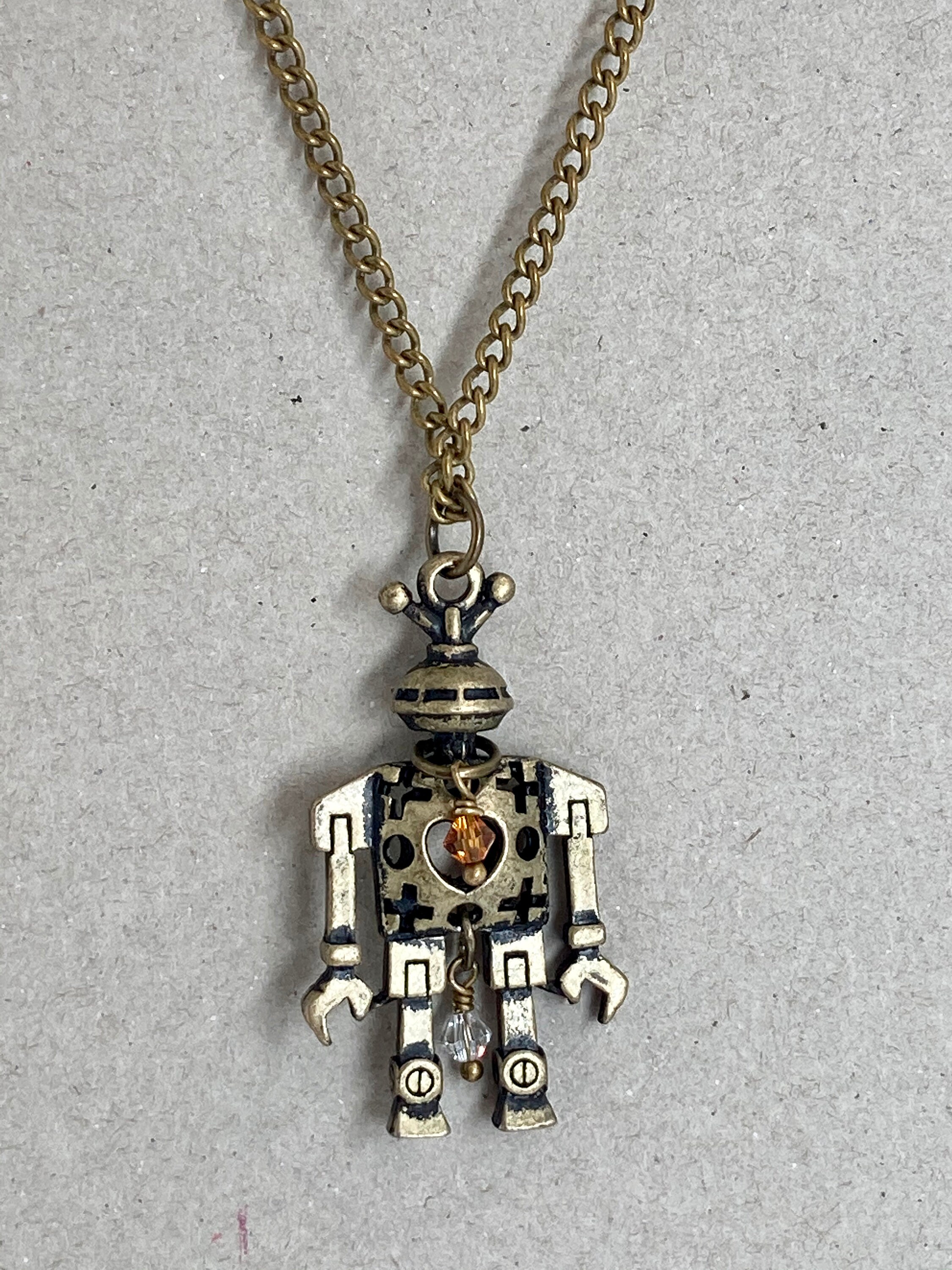 Industrial Rustic Robot Pendant Necklace Double Sided Fun | Etsy