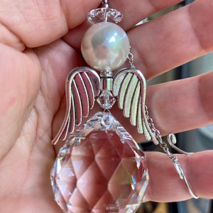 White Pearl Crystal Glass Angel Prism Angel Sun Catcher Teardrop Angel ...
