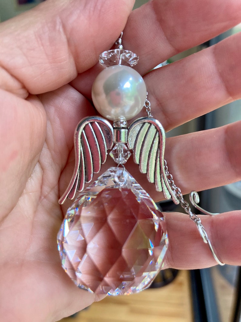 White Pearl Crystal Glass Angel Prism Angel Sun Catcher Teardrop Angel ...