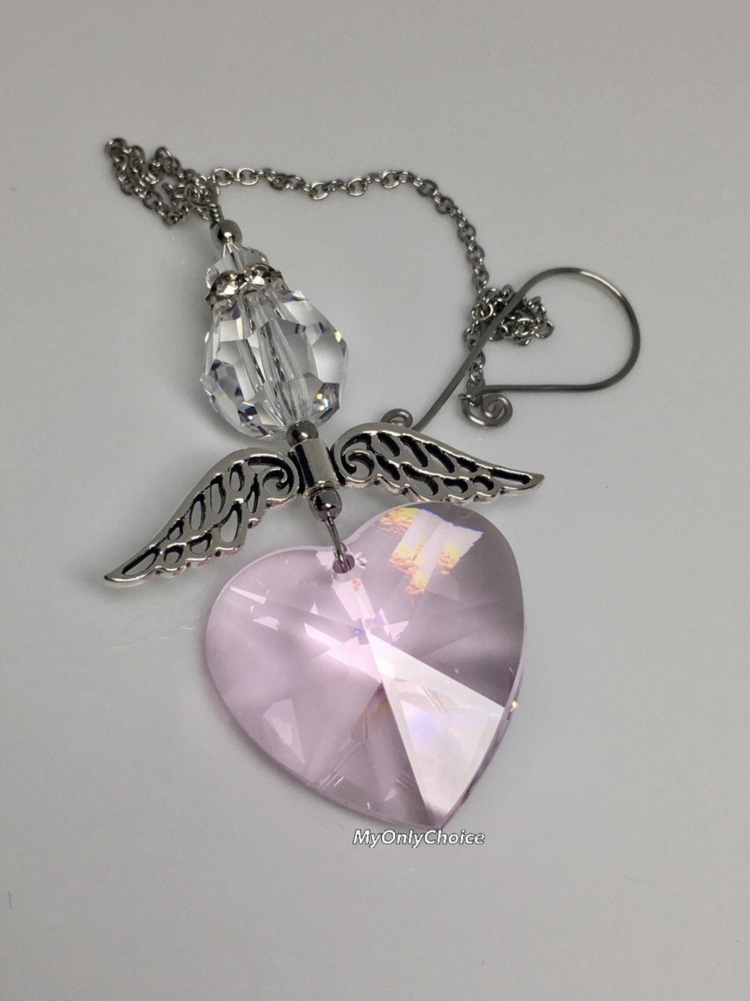 Love Angel Light Pink Crystal Glass Prism Angel Suncatcher Silver Angel ...