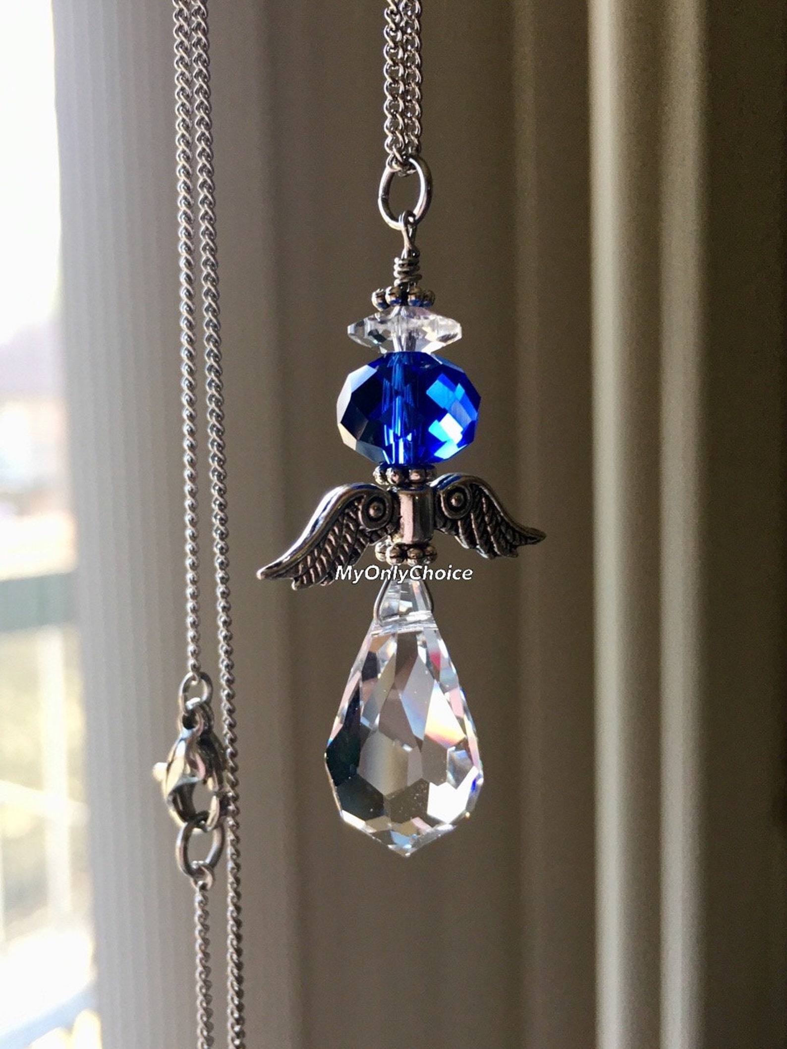 Guardian Angel Teardrop Crystal Pendant Chain Necklace - Etsy