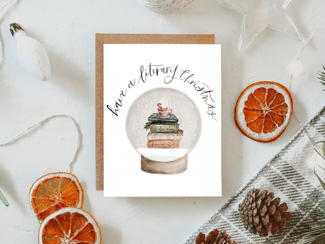 Literary Christmas Card: Snowglobe Book Stack Art - Etsy