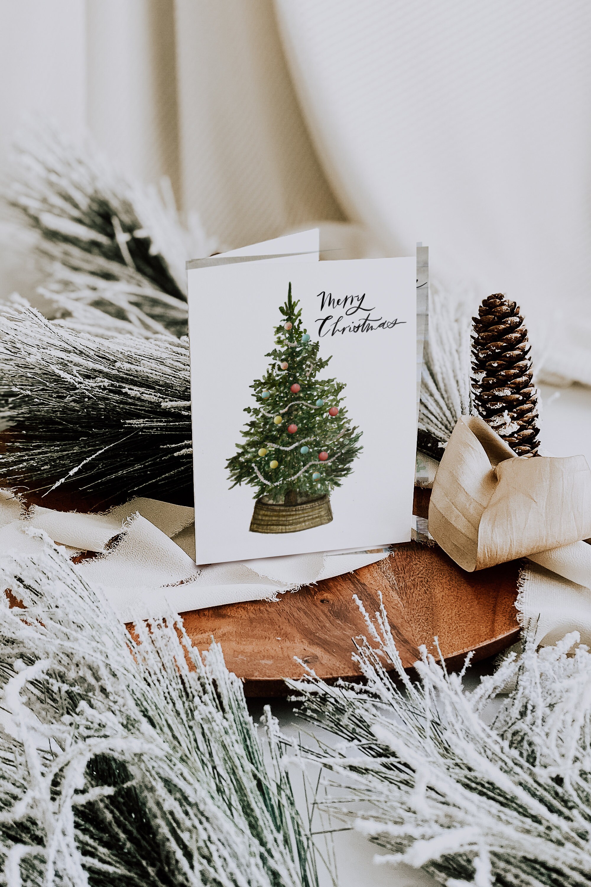 Christmas Tree Card / Minimal Holiday Decor / Hand Painted Art - Etsy