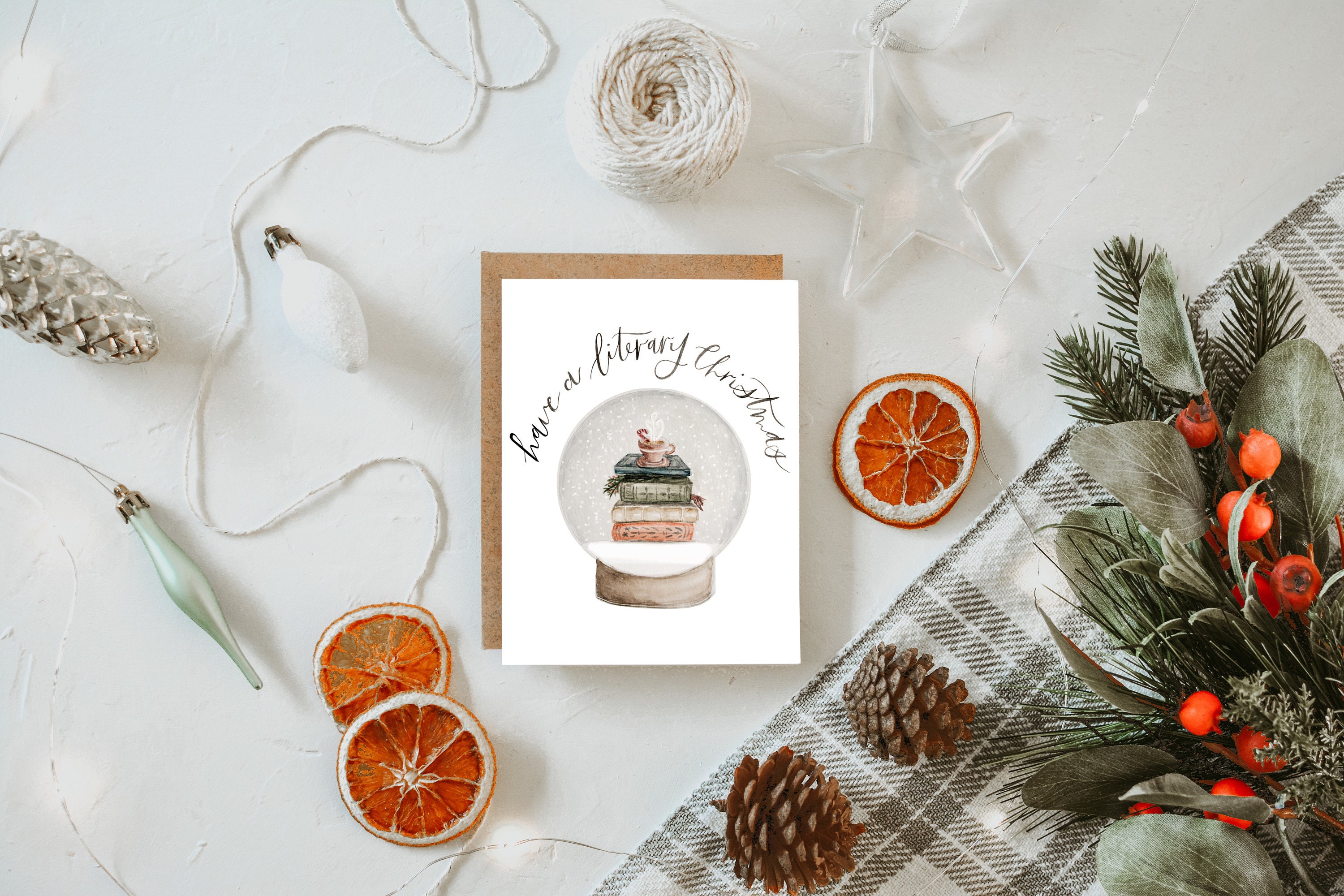 Literary Christmas Card: Snowglobe Book Stack Art - Etsy