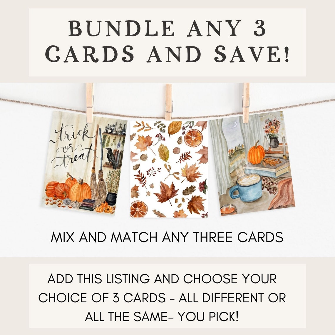 3 Card Mix and Match / Blank Fall Greeting Cards / Halloween - Etsy Canada