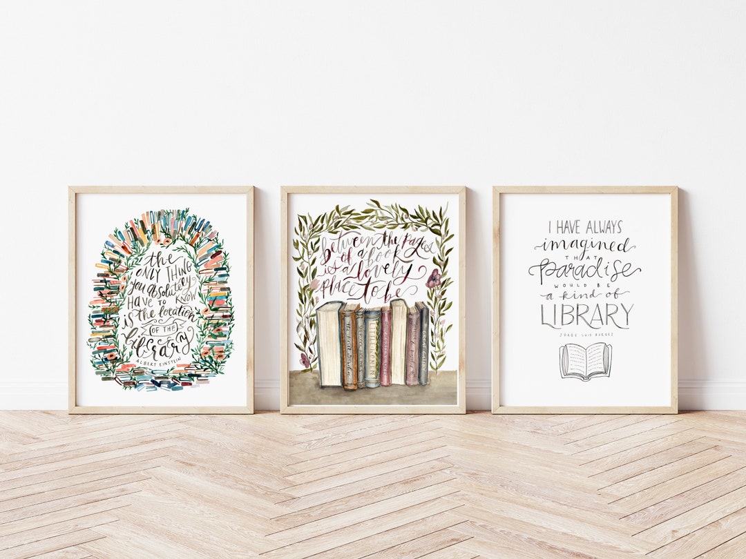 Literary Quote Prints SET: Watercolor Library Art, Book Lover Gift - Etsy