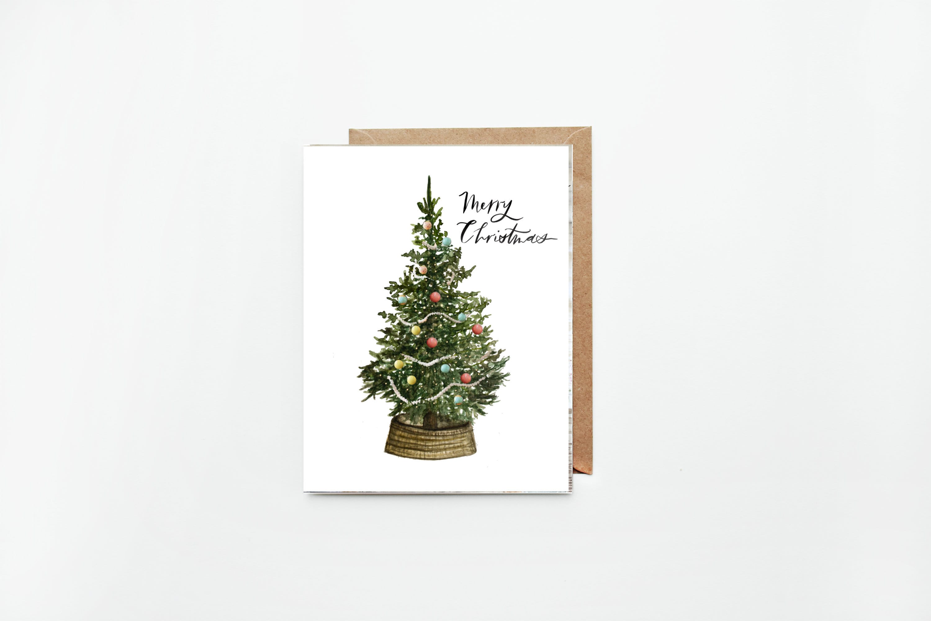 Christmas Tree Card / Minimal Holiday Decor / Hand Painted Art - Etsy