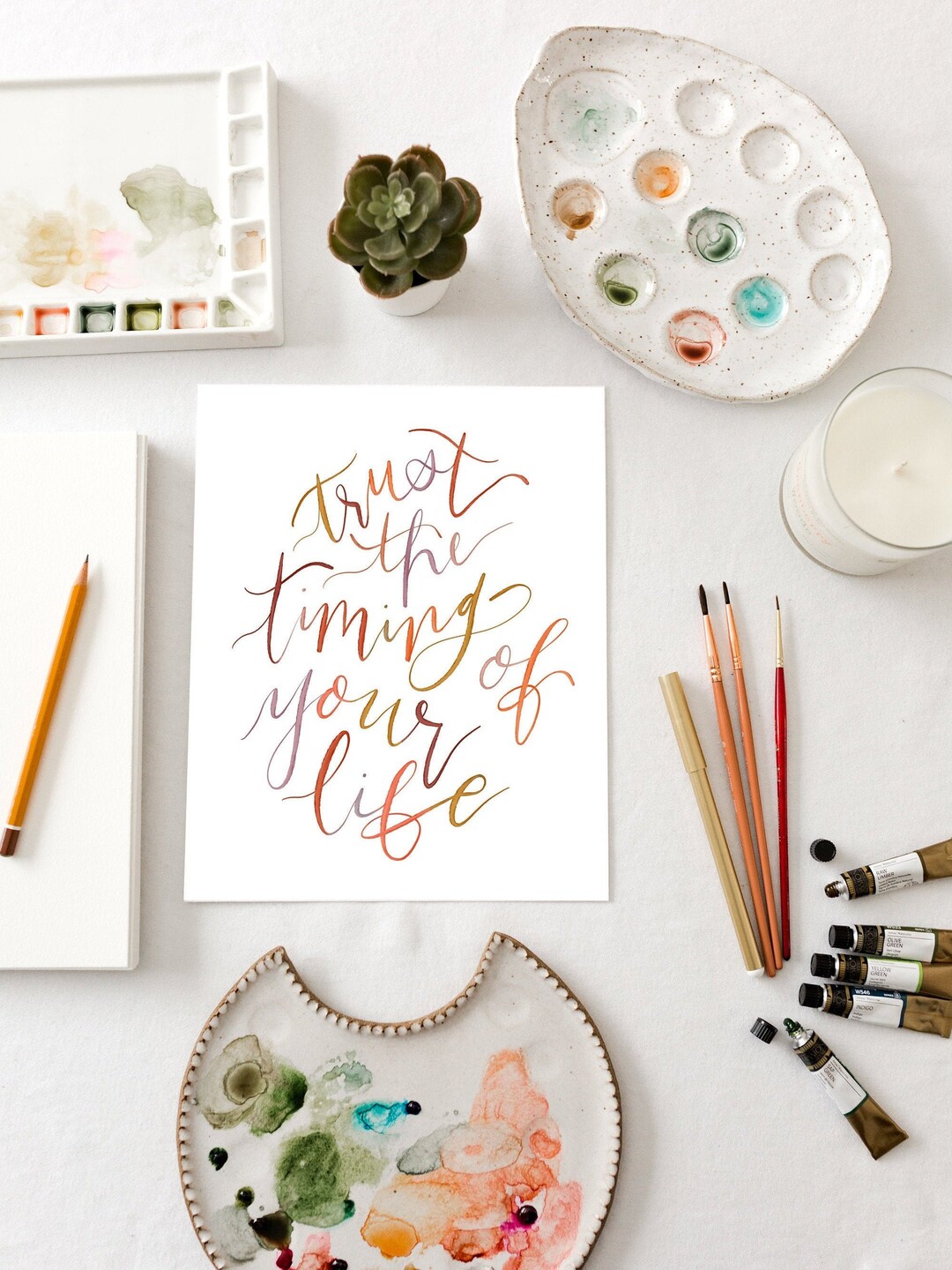 Watercolor Quote Print: Trust the Timing - Boho Wall Art - Etsy