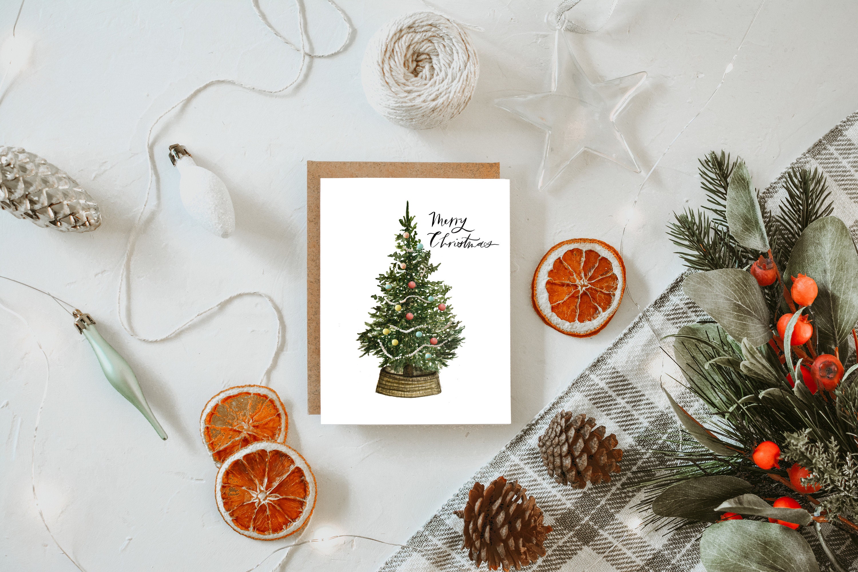 Christmas Tree Card / Minimal Holiday Decor / Hand Painted Art - Etsy