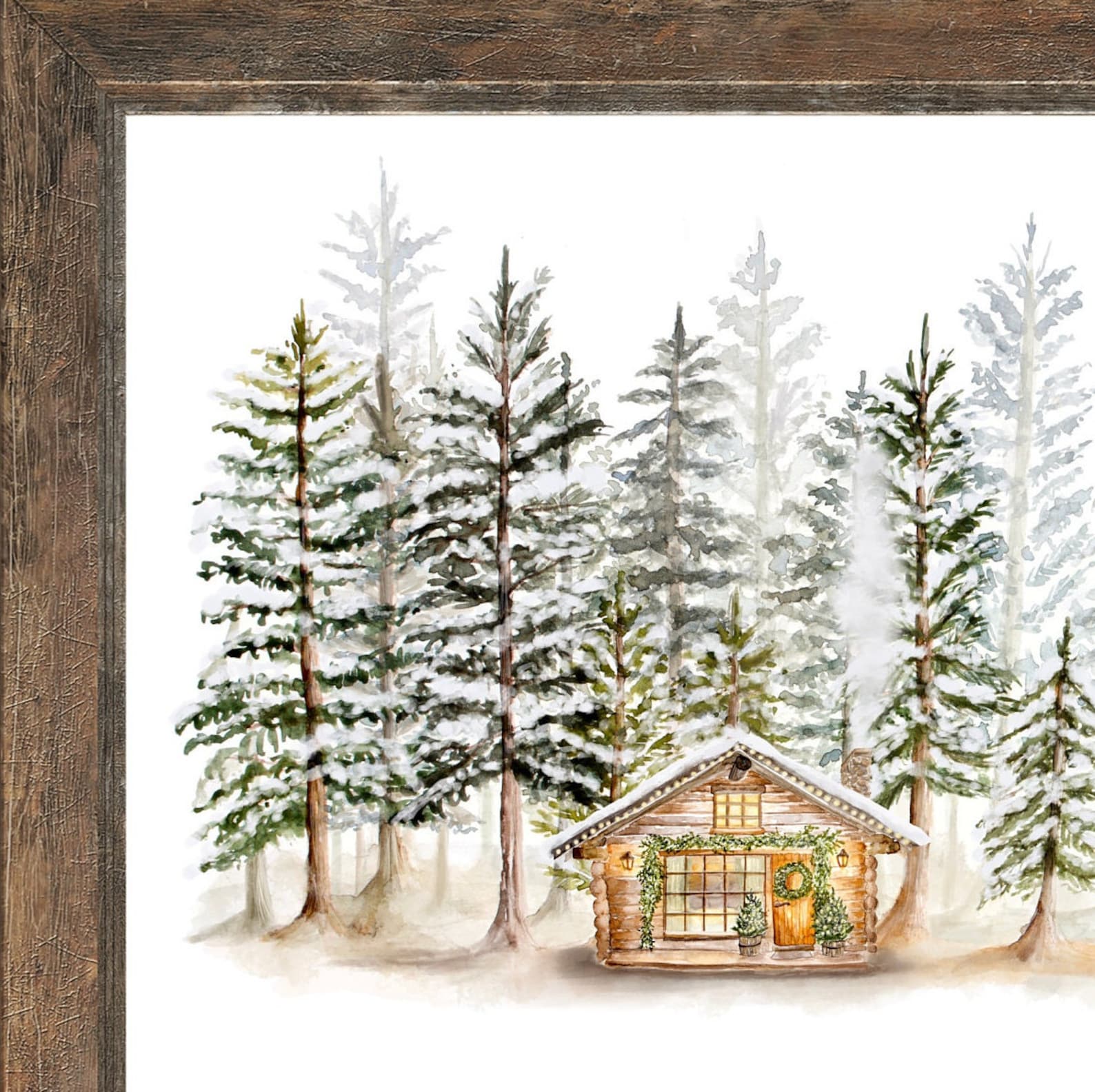Winter Cabin Print / Festive Forest Art / Nature Print / Rustic Cottage ...