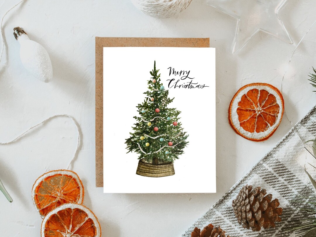 Christmas Tree Card / Minimal Holiday Decor / Hand Painted Art / Tree ...