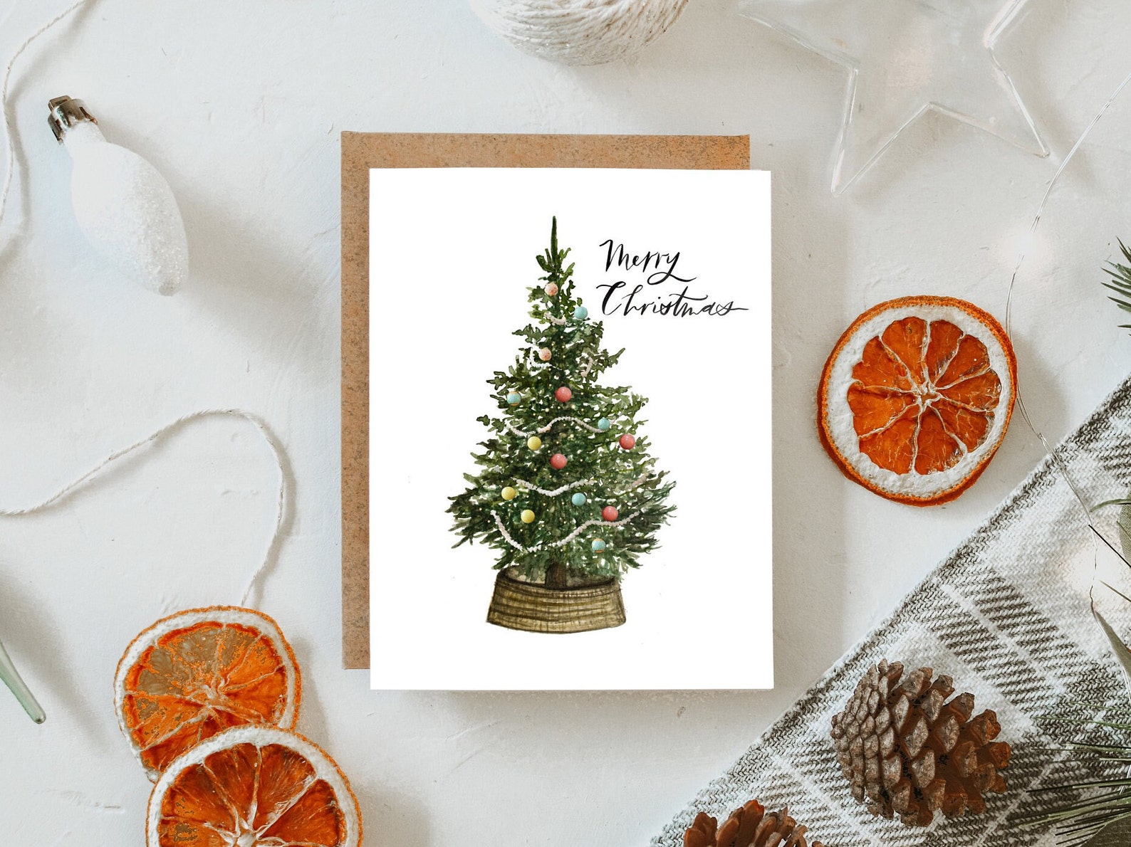 Christmas Tree Card / Minimal Holiday Decor / Hand Painted Art - Etsy