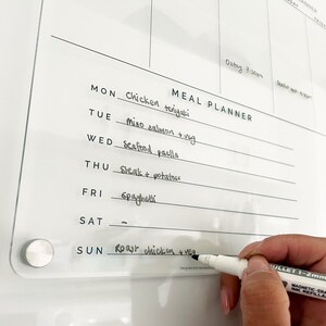 Weekly MEAL Magnetic Fridge Acrylic Planner A3 - BLACK UV Print - Clear Acrylic Whiteboard Meal ...