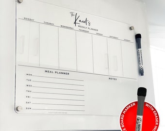 Weekly MEAL Magnetic Fridge Acrylic Planner A3 - WHITE UV Print - Clear Acrylic Whiteboard Meal ...