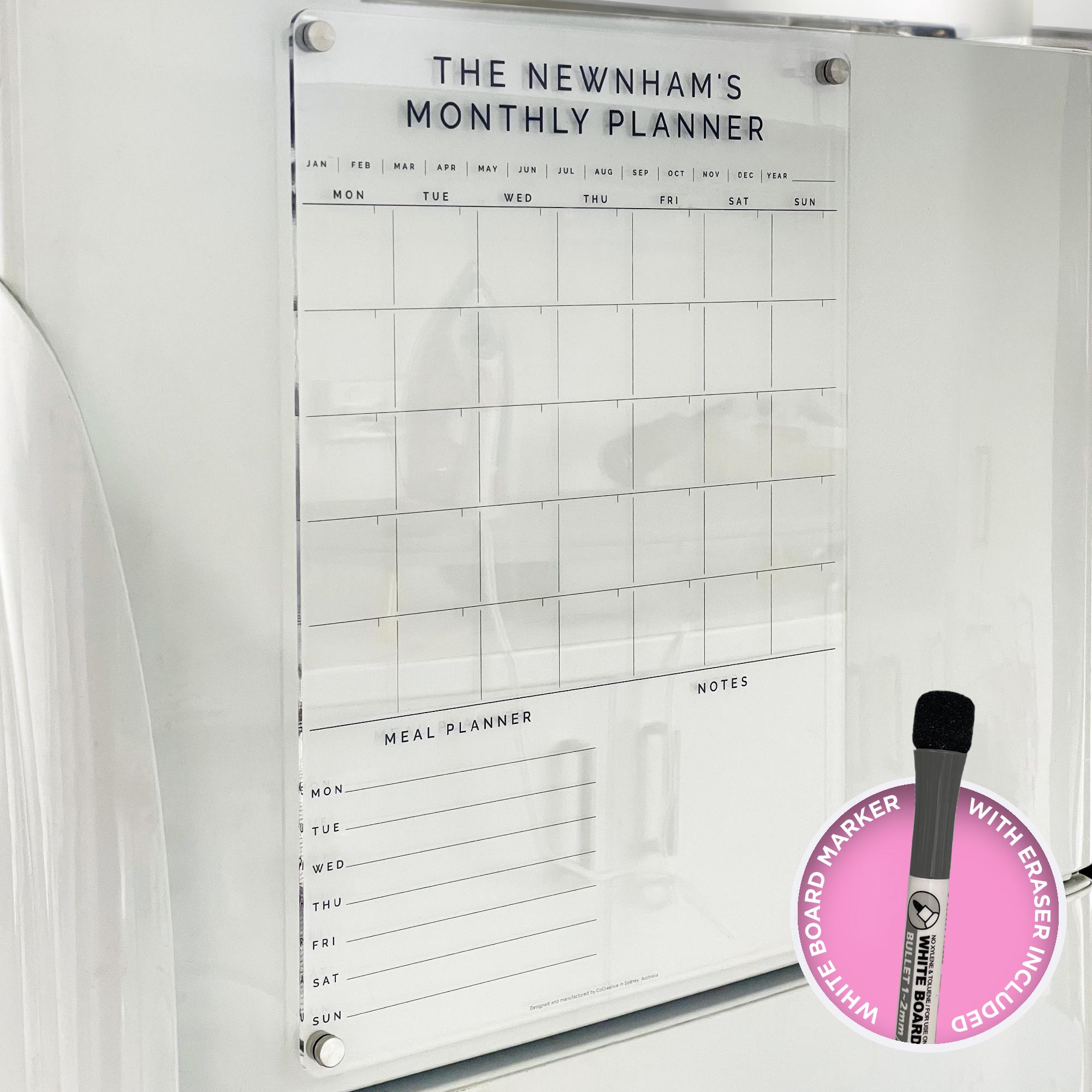 Personalized BLACK UV Print Acrylic Monthly Fridge Planner - A3 Clear ...