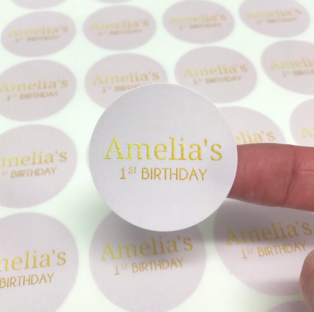 Custom Gold Round Stickers for 1st Birthday Personalised Stickers ...