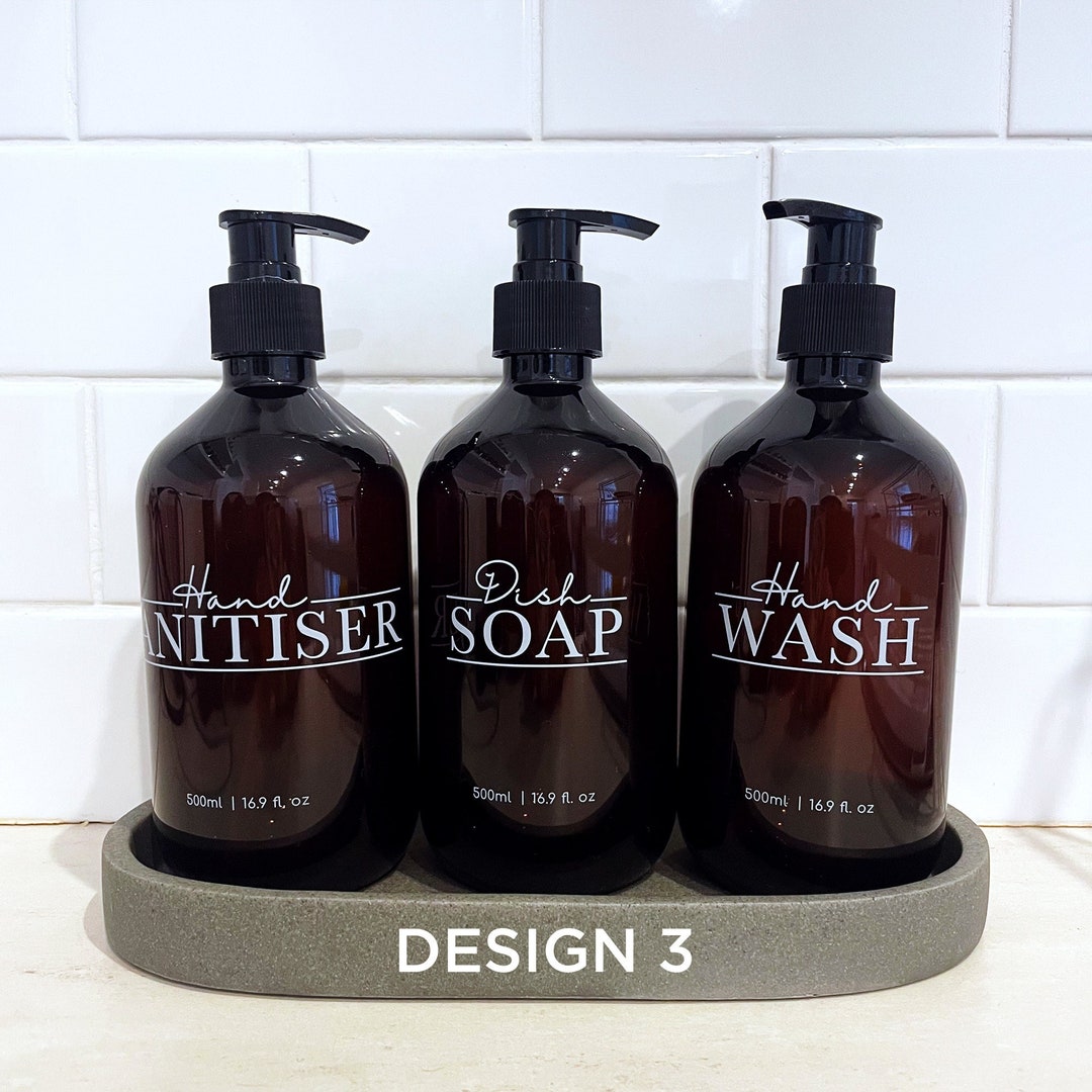 3 Piece AMBER Kitchen Bottle Set DESIGN 3 Dish Soap, Hand Wash, Hand ...