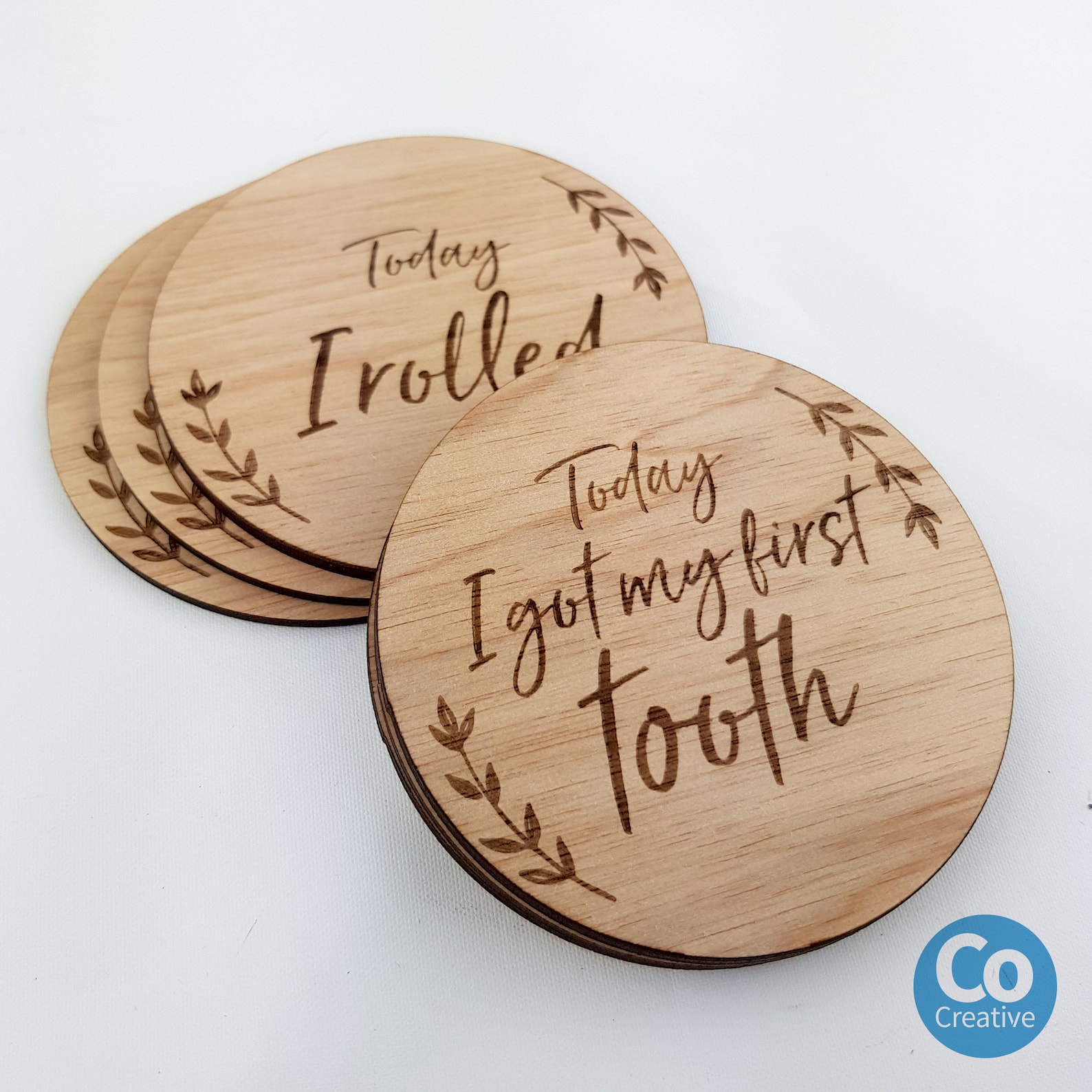 Baby Wooden Milestone Discs - 12 Discs | 6 Double Sided Development ...