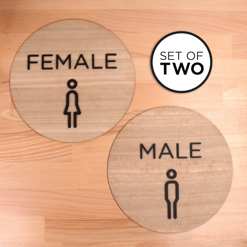 Toilet Signage - 3D Disc Set of Two - Restroom Sign, Bathroom Door Sign ...