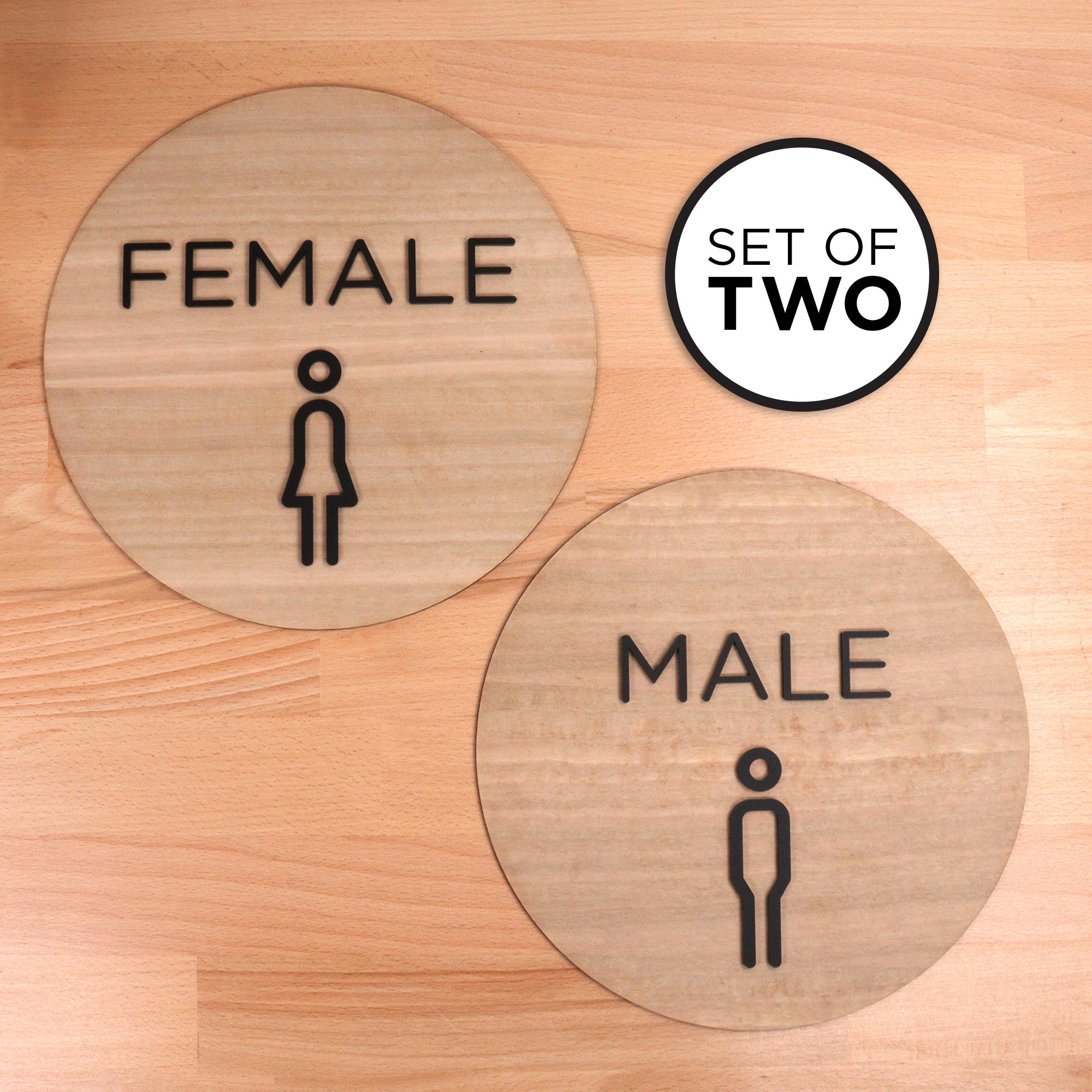 Toilet Signage - 3D Disc Set of Two - Restroom Sign, Bathroom Door Sign ...