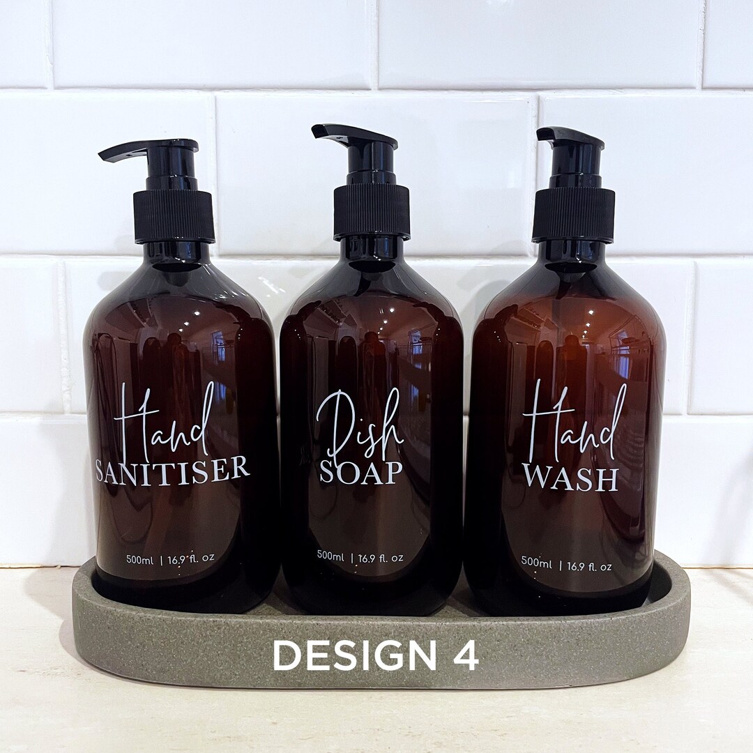 3 Piece AMBER Kitchen Bottle Set DESIGN 4 Dish Soap, Hand Wash, Hand ...