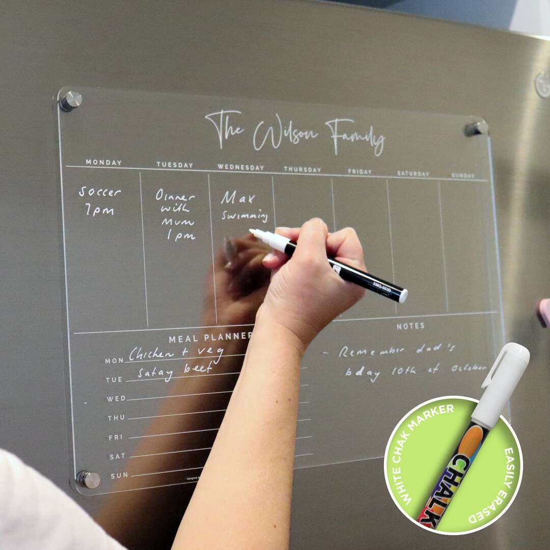 Weekly MEAL Magnetic Fridge Acrylic Planner A3 WHITE UV Print Acrylic ...