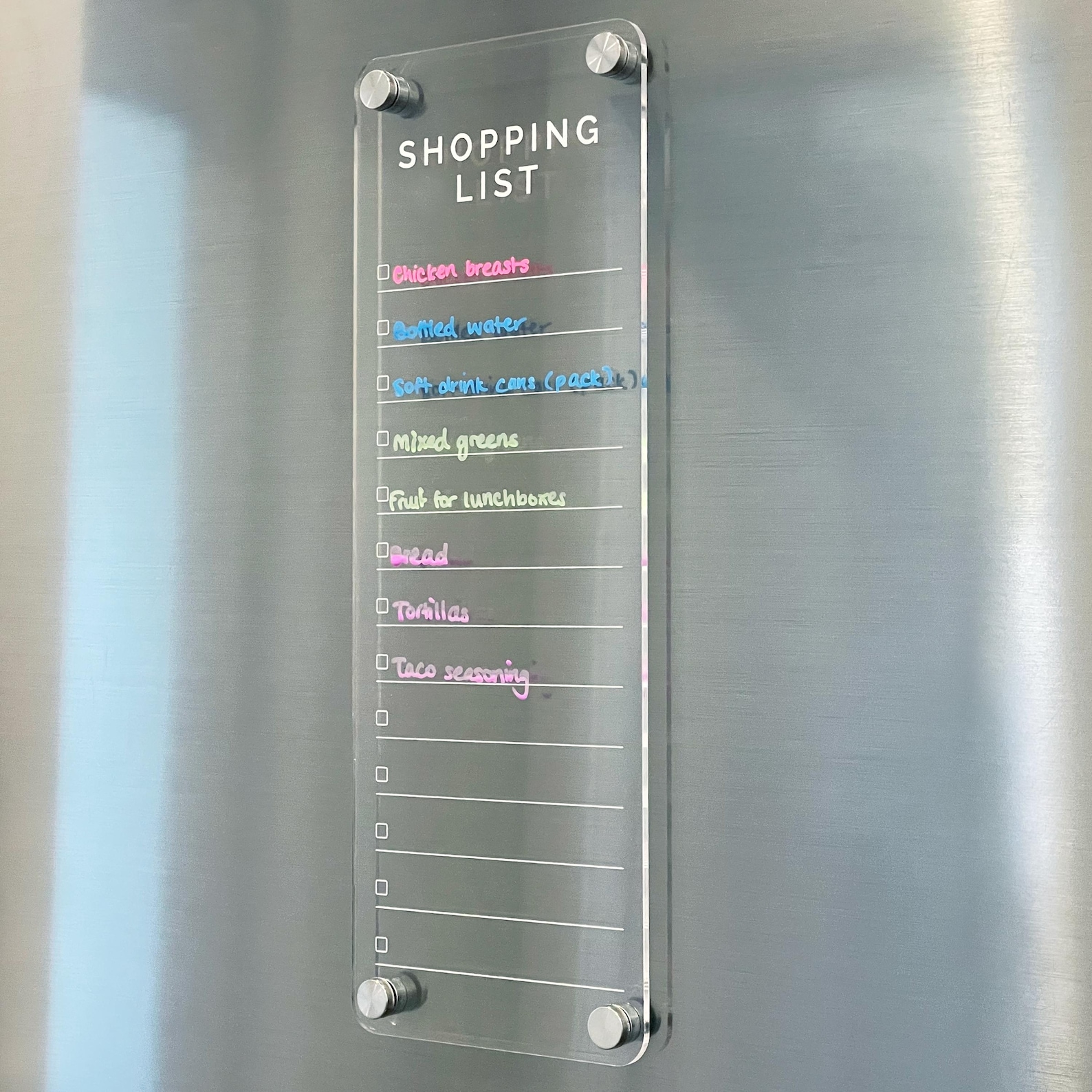 Weekly MEAL Magnetic Fridge Acrylic Planner A3 - WHITE UV Print - Clear Acrylic Whiteboard Meal ...