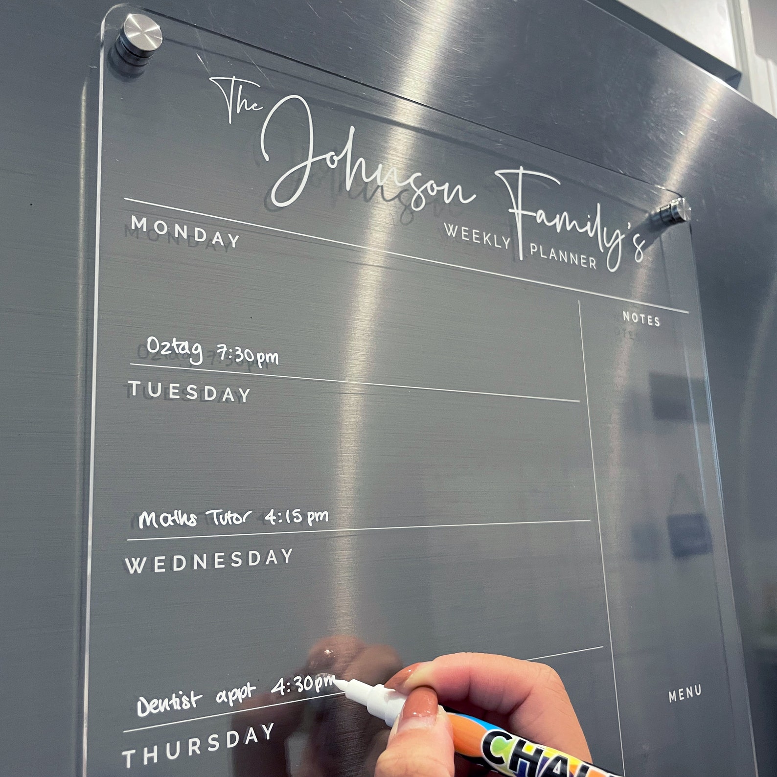PORTRAIT A3 Fridge Acrylic Weekly Planner - WHITE UV Print - Clear ...